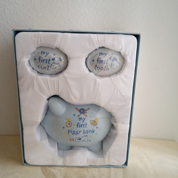 Other | Baby Boy My First Keepsake Set Piggy Bank First Tooth First ...